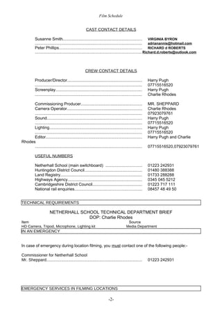 Production schedule (for actors and crew) | PDF
