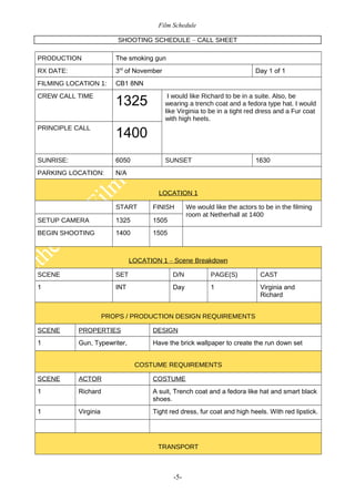 Production schedule (for actors and crew) | PDF