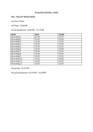 Production Schedule - Radio | DOCX