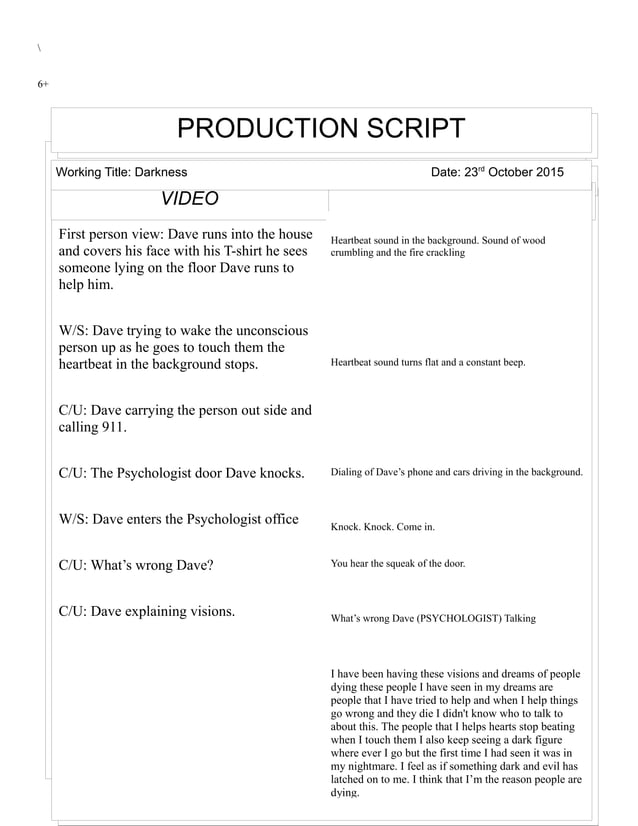 Production script first half | DOC | Horror | Genres
