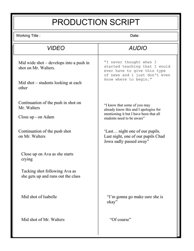 Production script page 2 | PDF