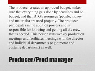 Production staff positions in theater | PPTX