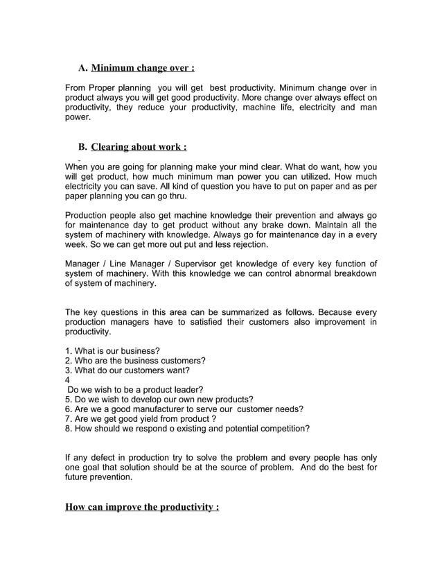 Productivity and Improvement in Productivity | DOC