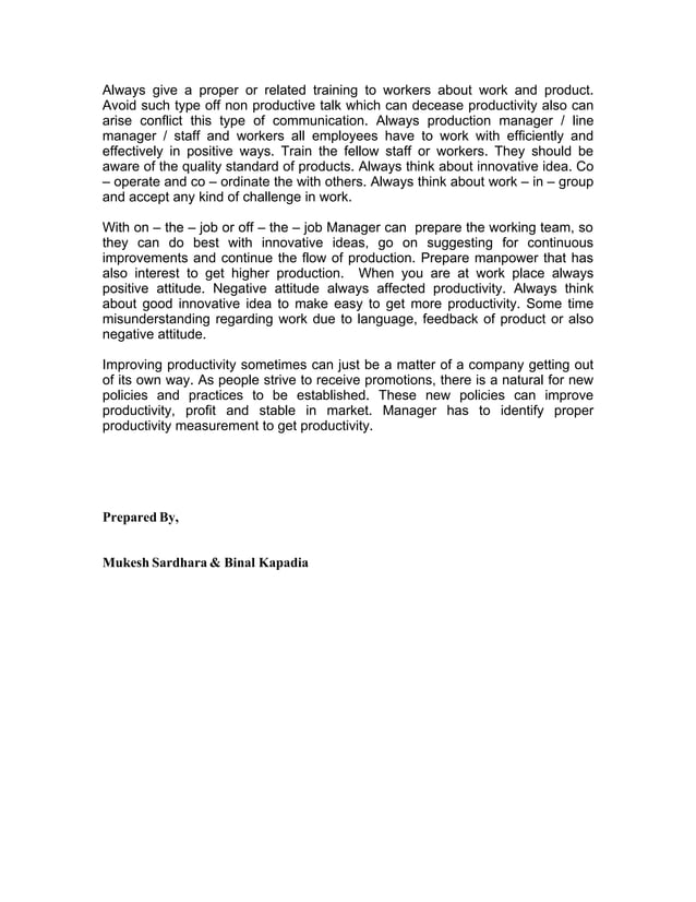 Productivity and Improvement in Productivity | DOC