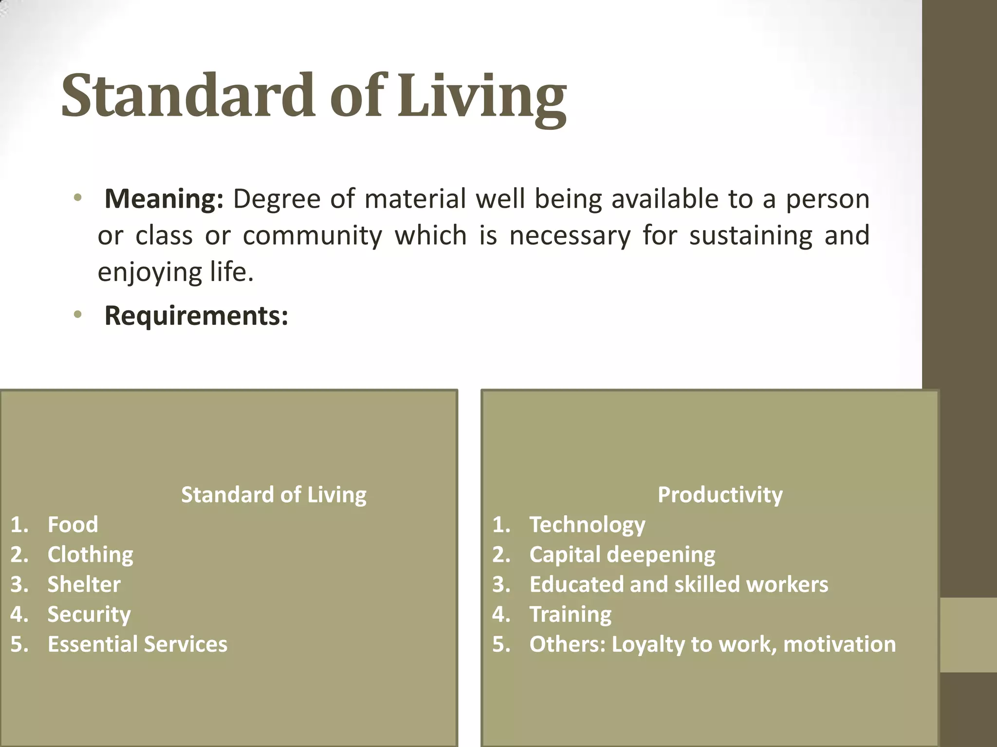 Productivity and standard of living | PPTX