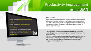Productivity enhancement using lean | PPTX
