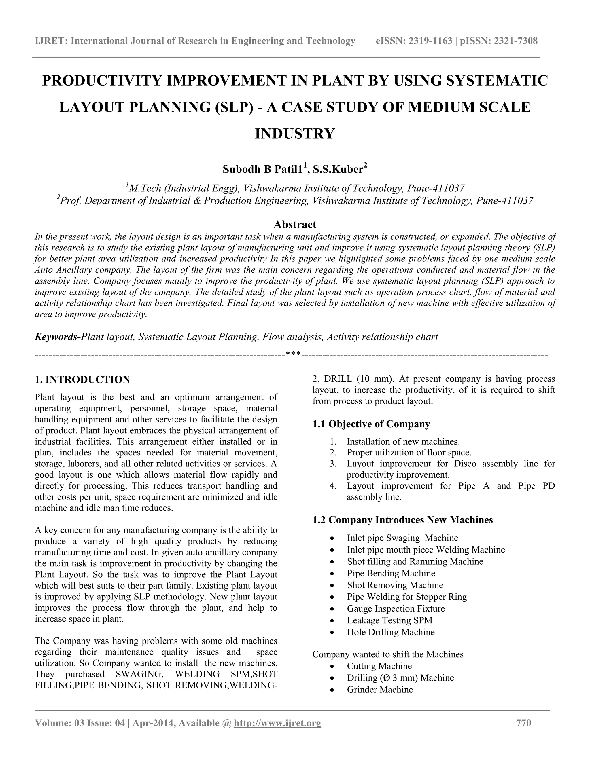 Productivity improvement in plant by using systematic layout planning (slp) a case study of ...