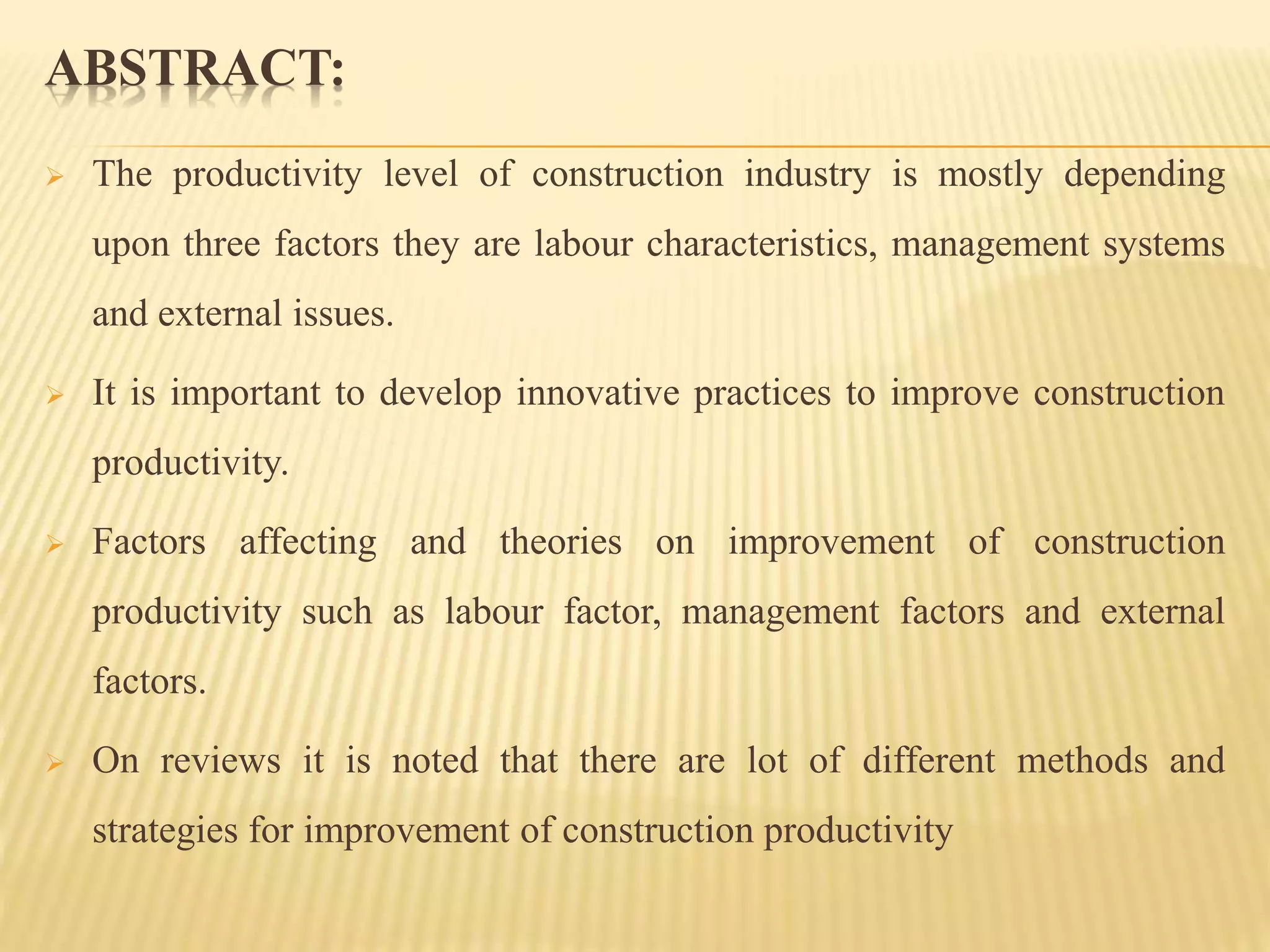 Productivity improvement in construction | PPTX