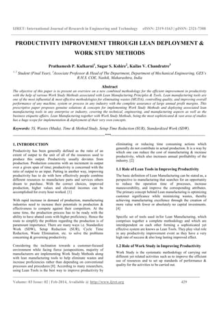 Productivity improvement through lean deployment & | PDF