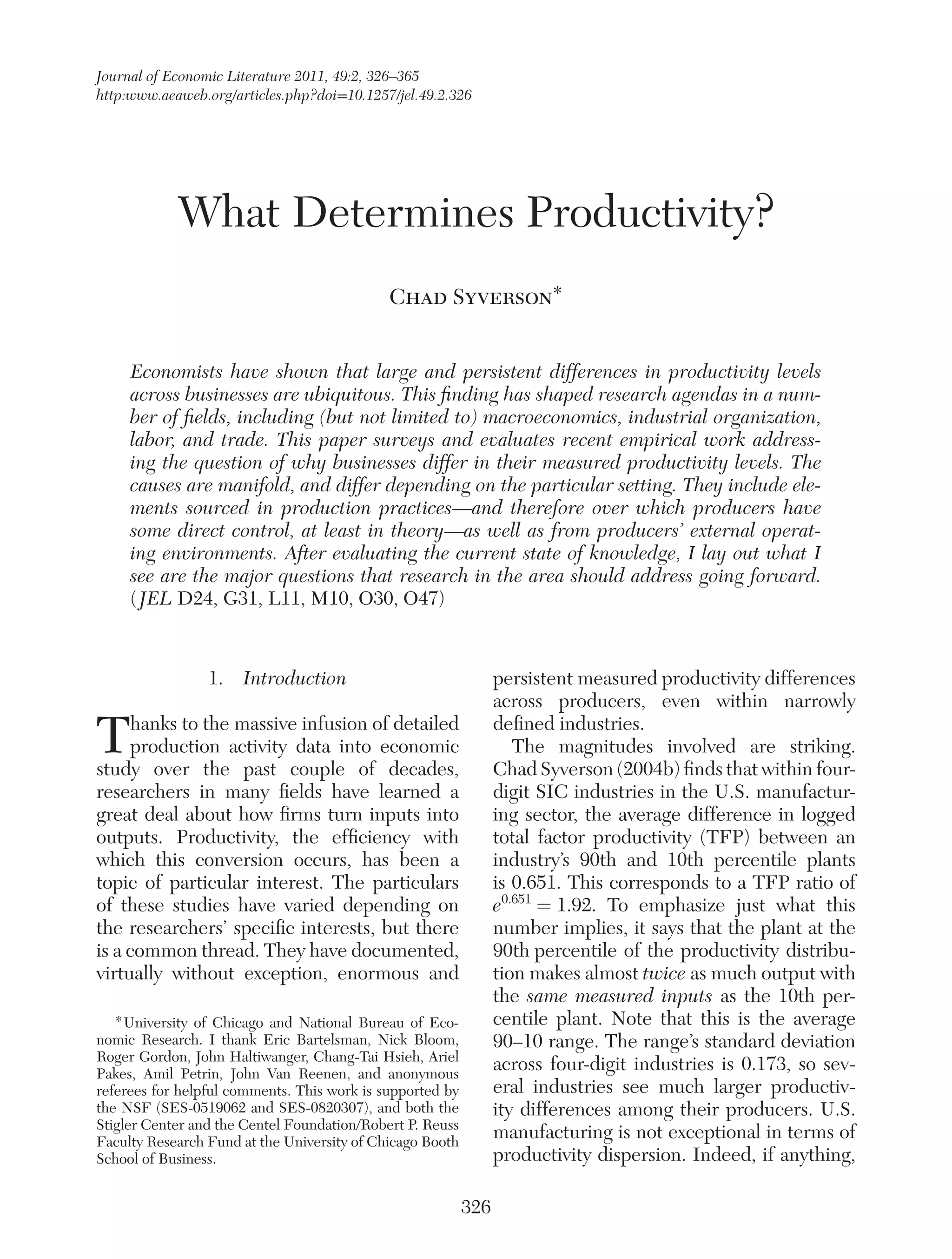 What Determines Productivity? | PDF