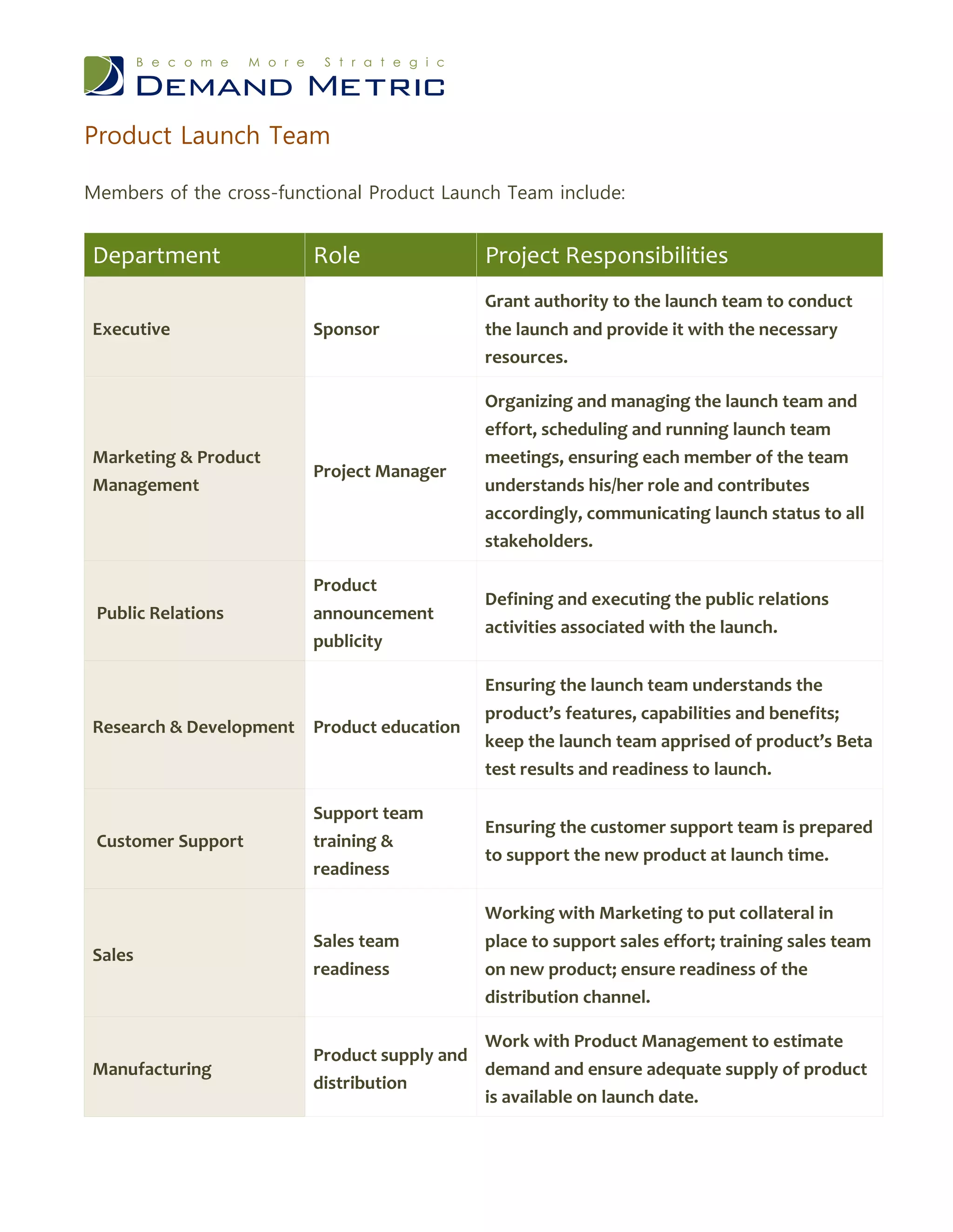 Product Launch Team Charter | PDF