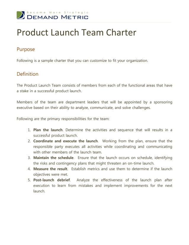 Product Launch Team Charter | PDF
