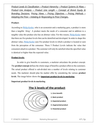 Product levels classification product mix & pricing stratagies | PDF