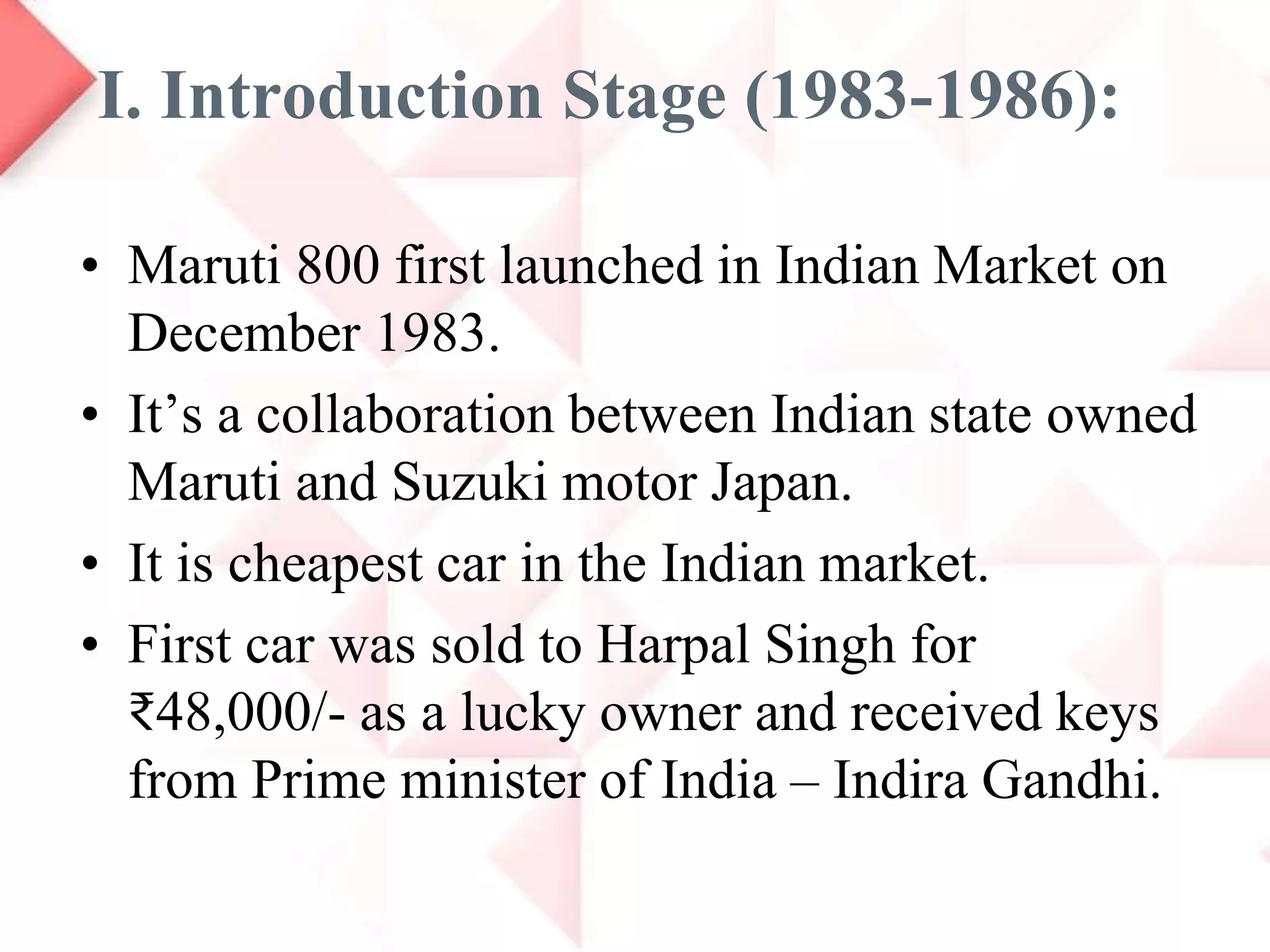 Product life cycle of Maruti 800 (ASSIGNMENT) | PPTX