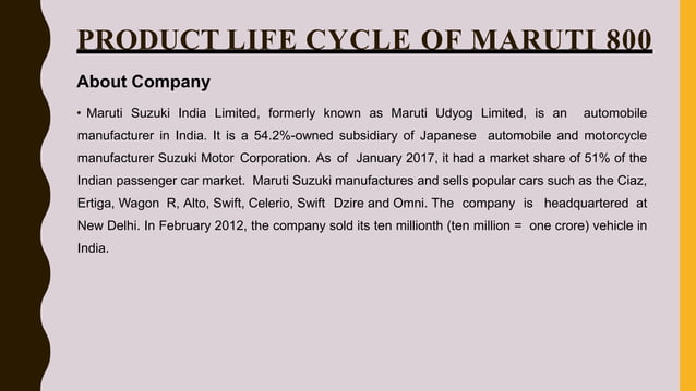 Product life cycle of maruti 800 | PPTX