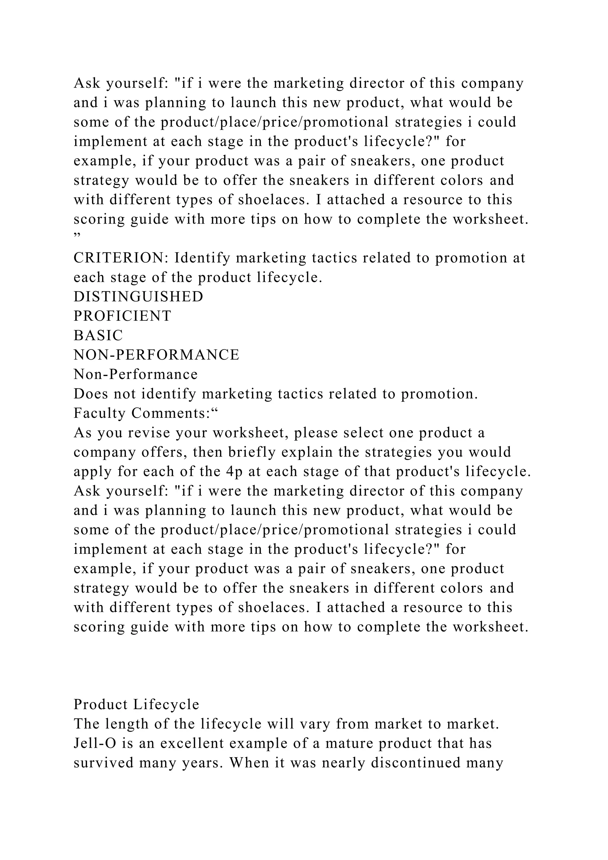 Product Lifecycle Worksheet For each part of the marketing.docx