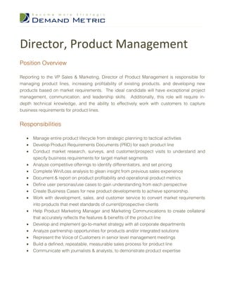 Product Management Director Job Description | DOC