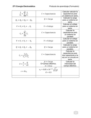 Formulario de Energía electrostática | DOCX