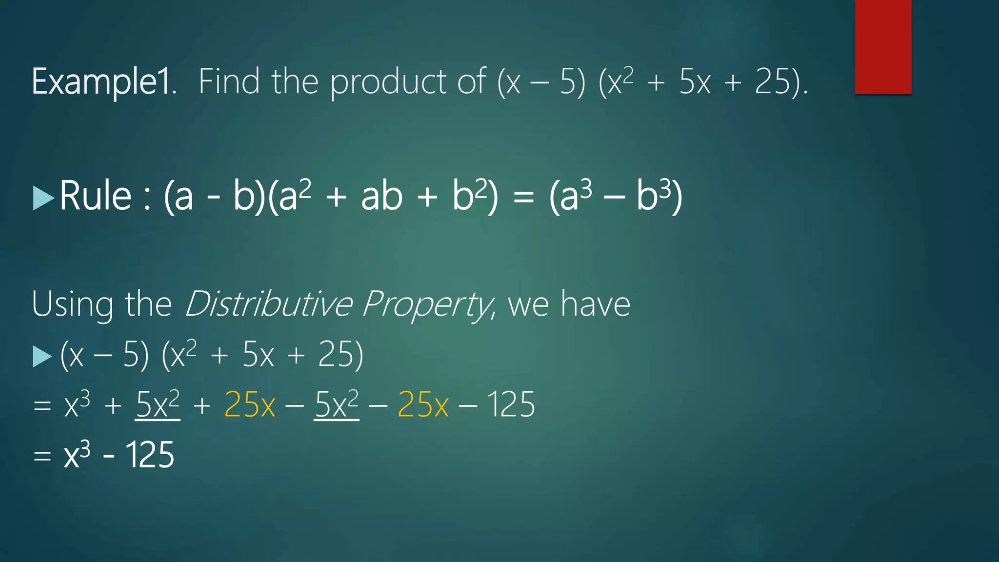 Product of a binomial and a trinomial involving | PPTX