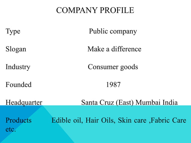 Product profiling of marico | PPT