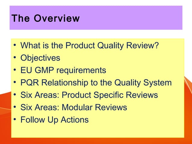 Product Quality Review (PQR) | PPT | Recalls | Consumer Issues