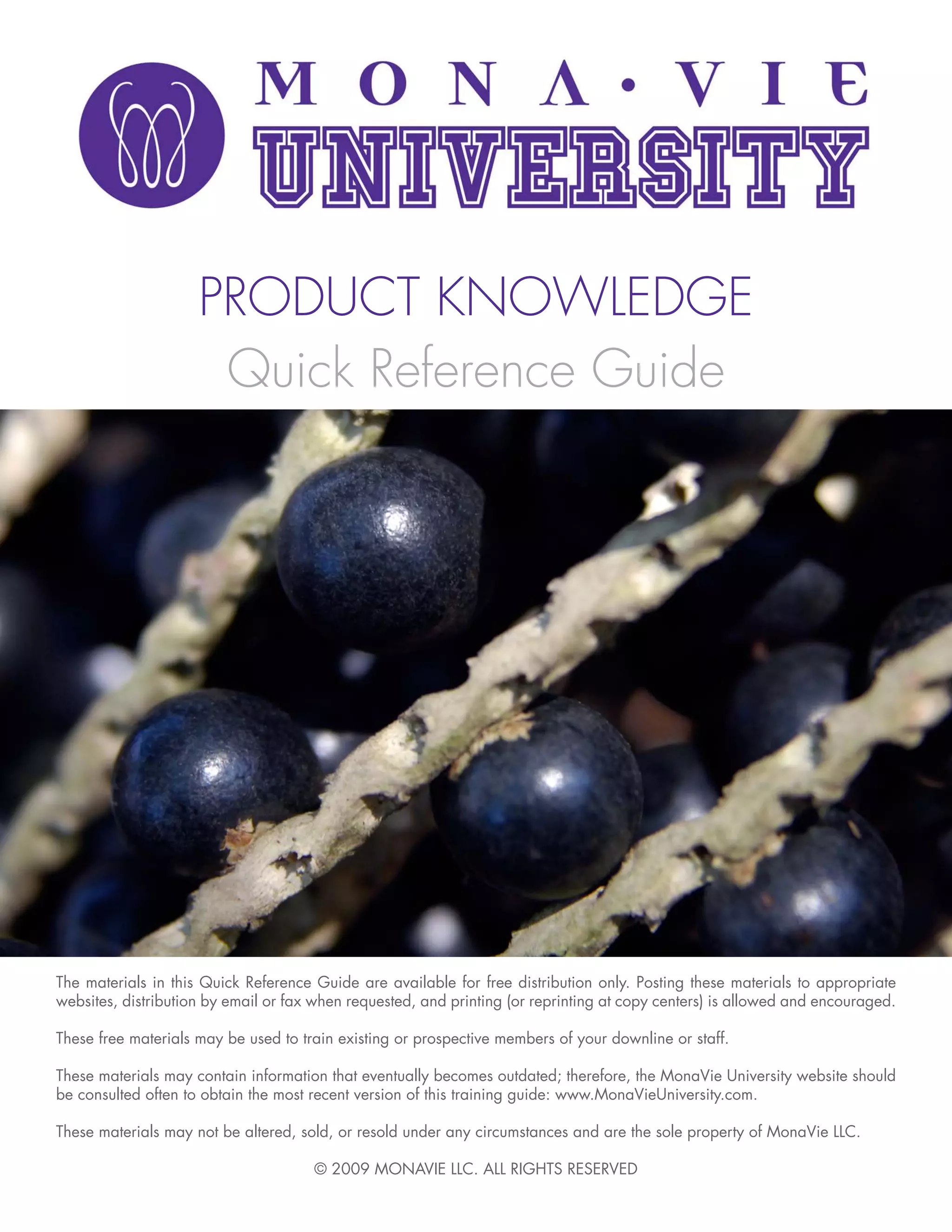 Mona Vie Quick Reference Guide | PDF