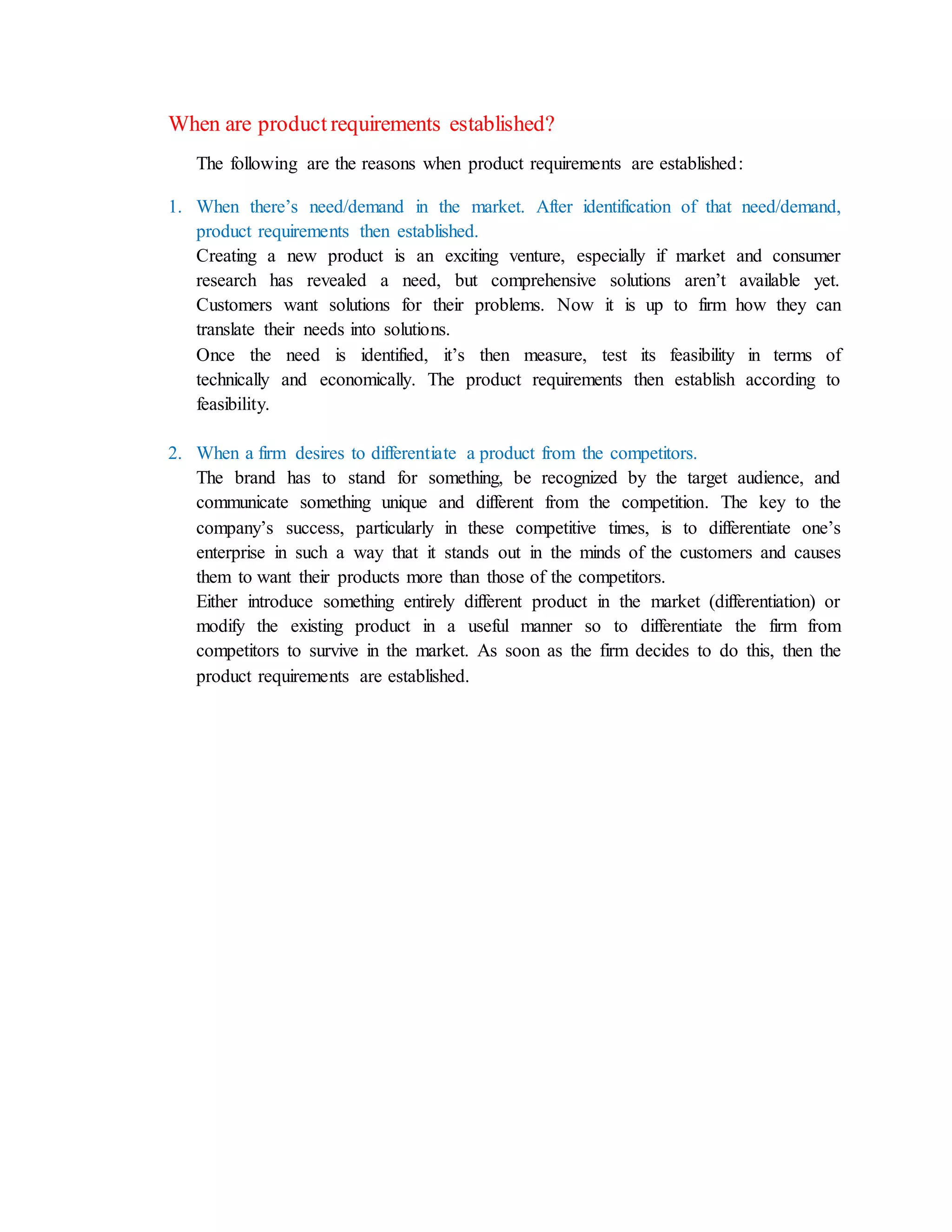 Product requirements, product specification & concept generation ...