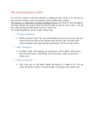 Product requirements, product specification & concept generation ...