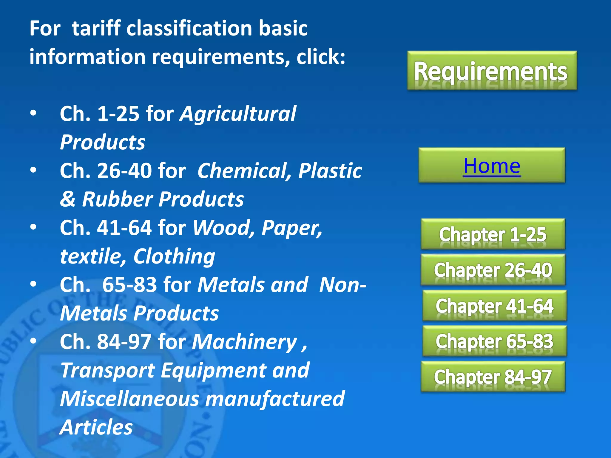 Product requirements tariff classification | PPT