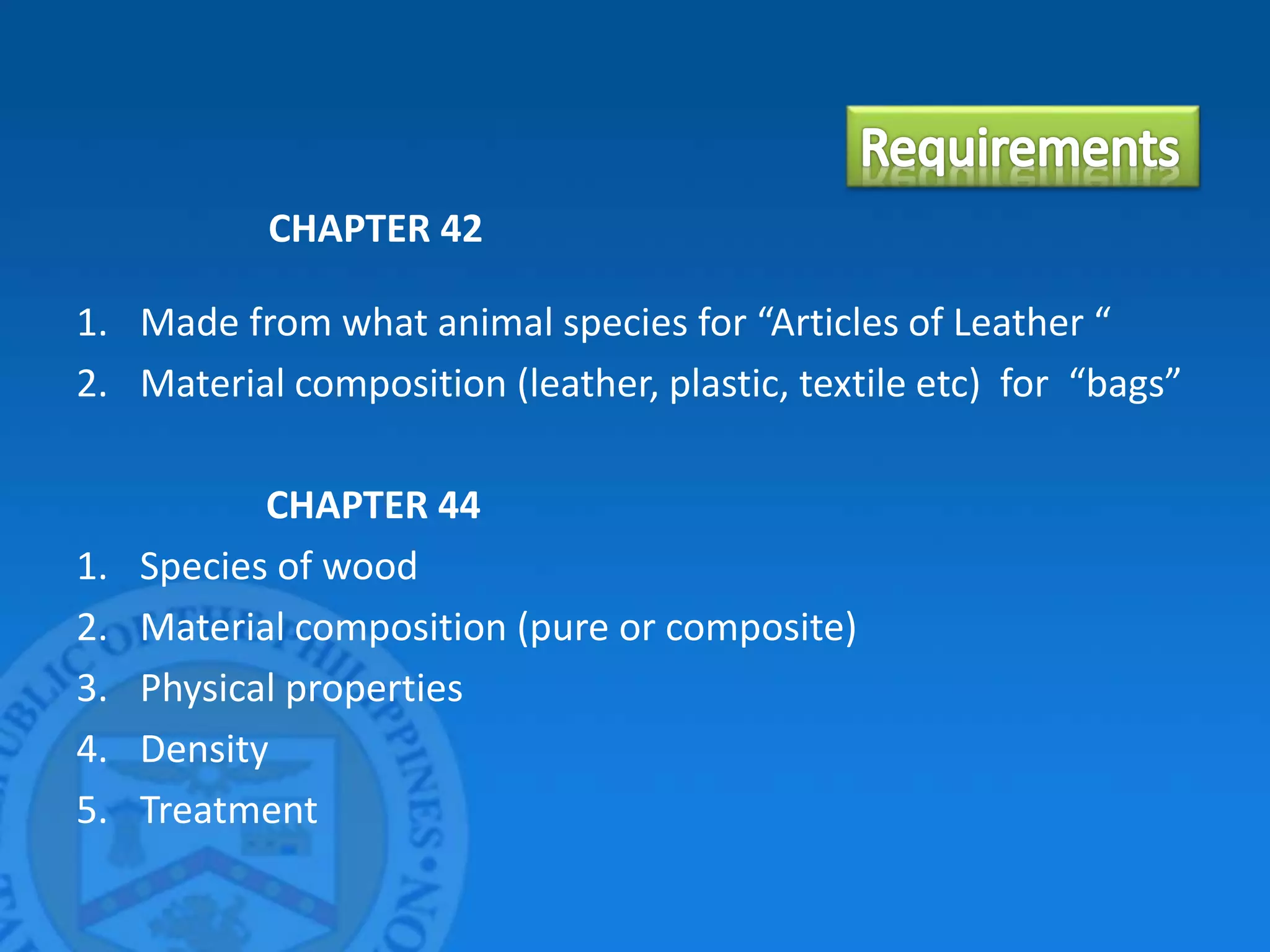 Product requirements tariff classification | PPT