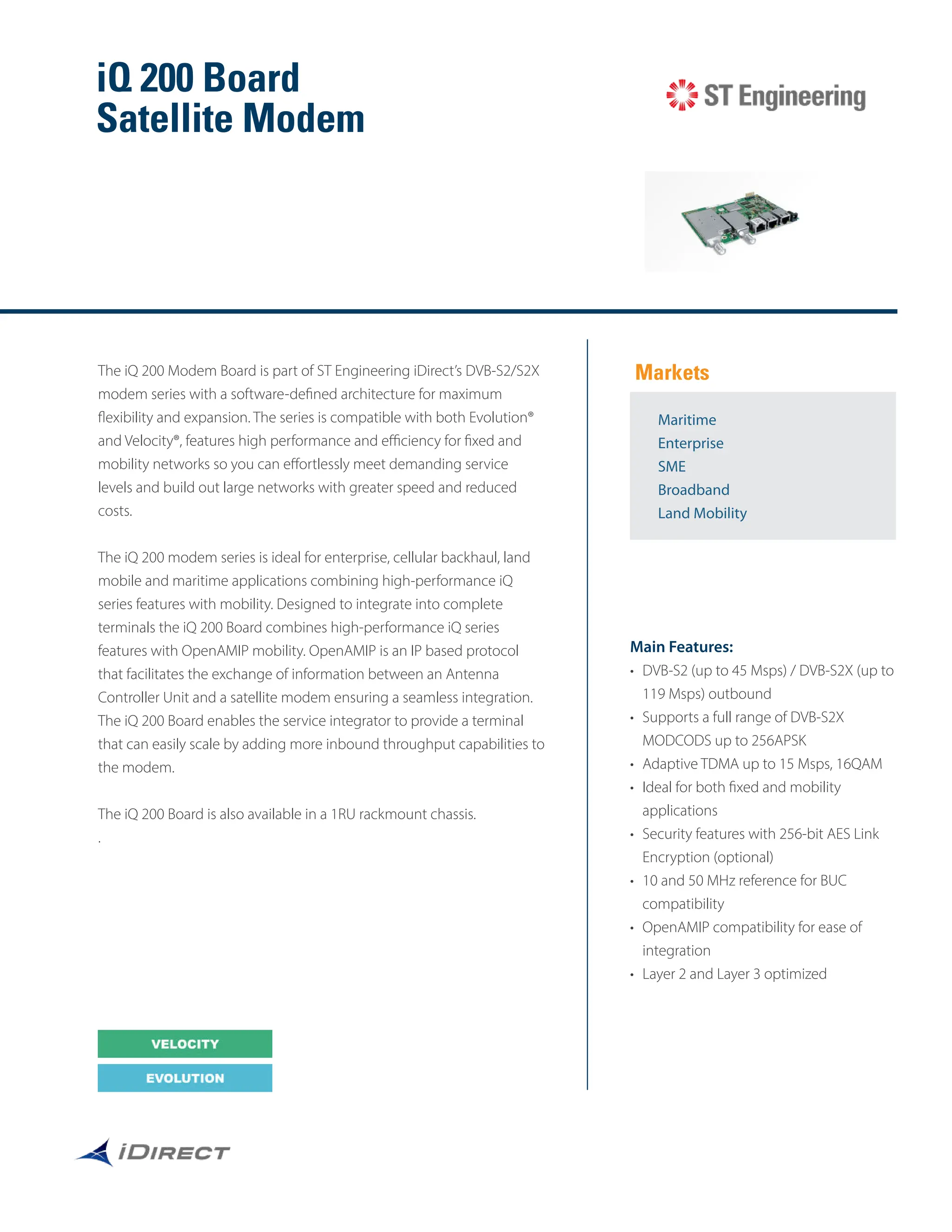 ProductSheet iQ200 Board Satellite Modem | PDF