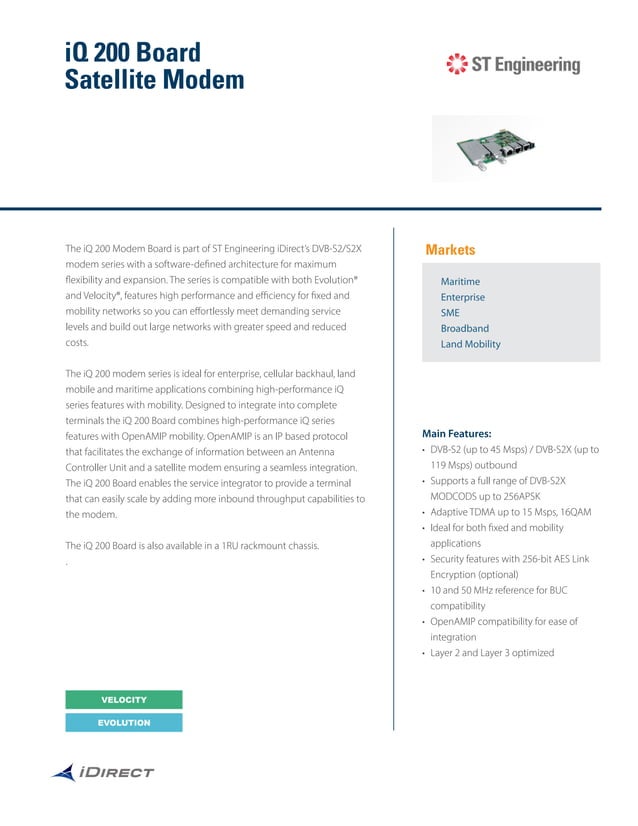 ProductSheet iQ200 Board Satellite Modem | PDF | Computer Networking ...