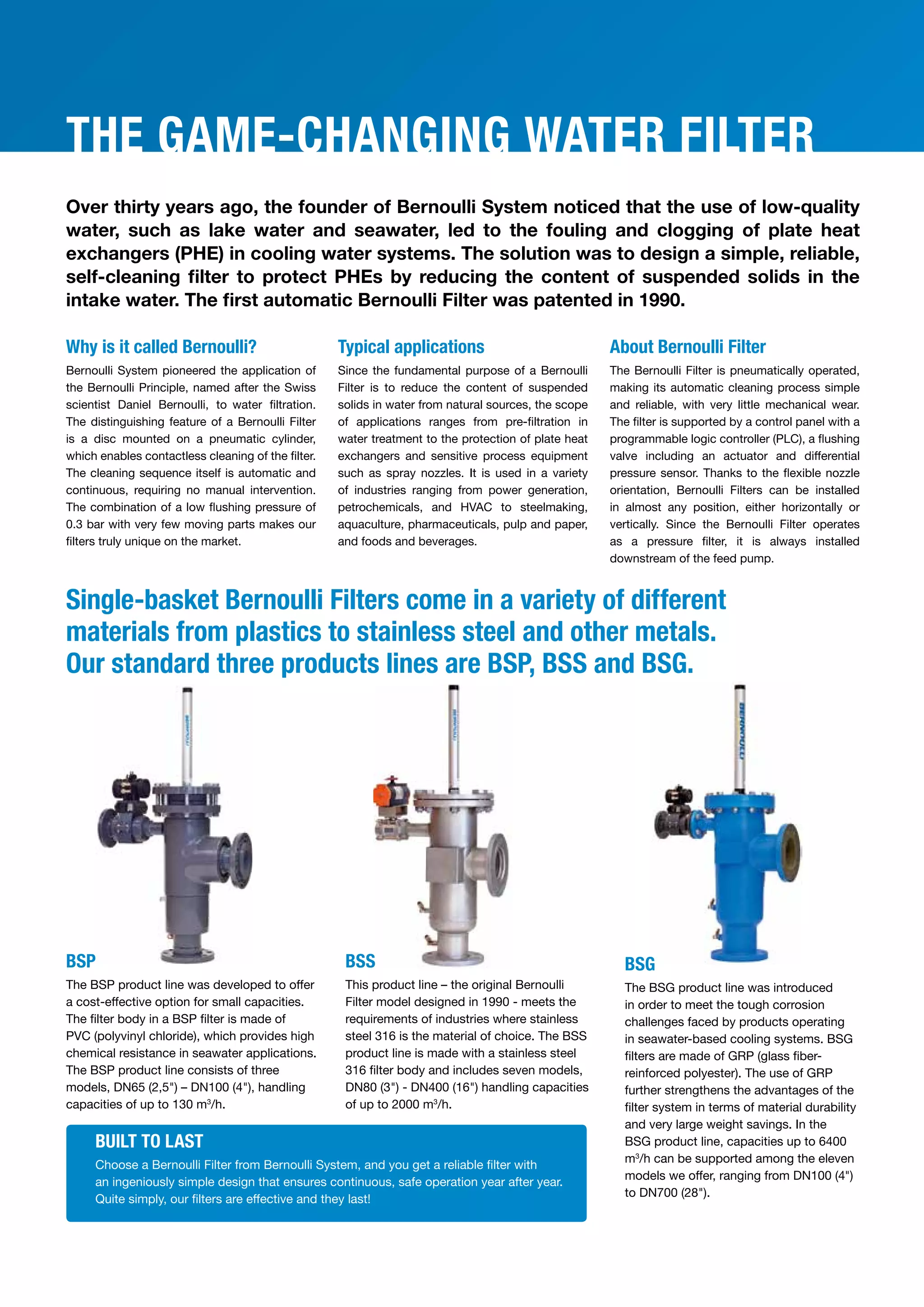 Product sheet Bernoulli filter. Bernoulli Self-Cleaning Filter ...