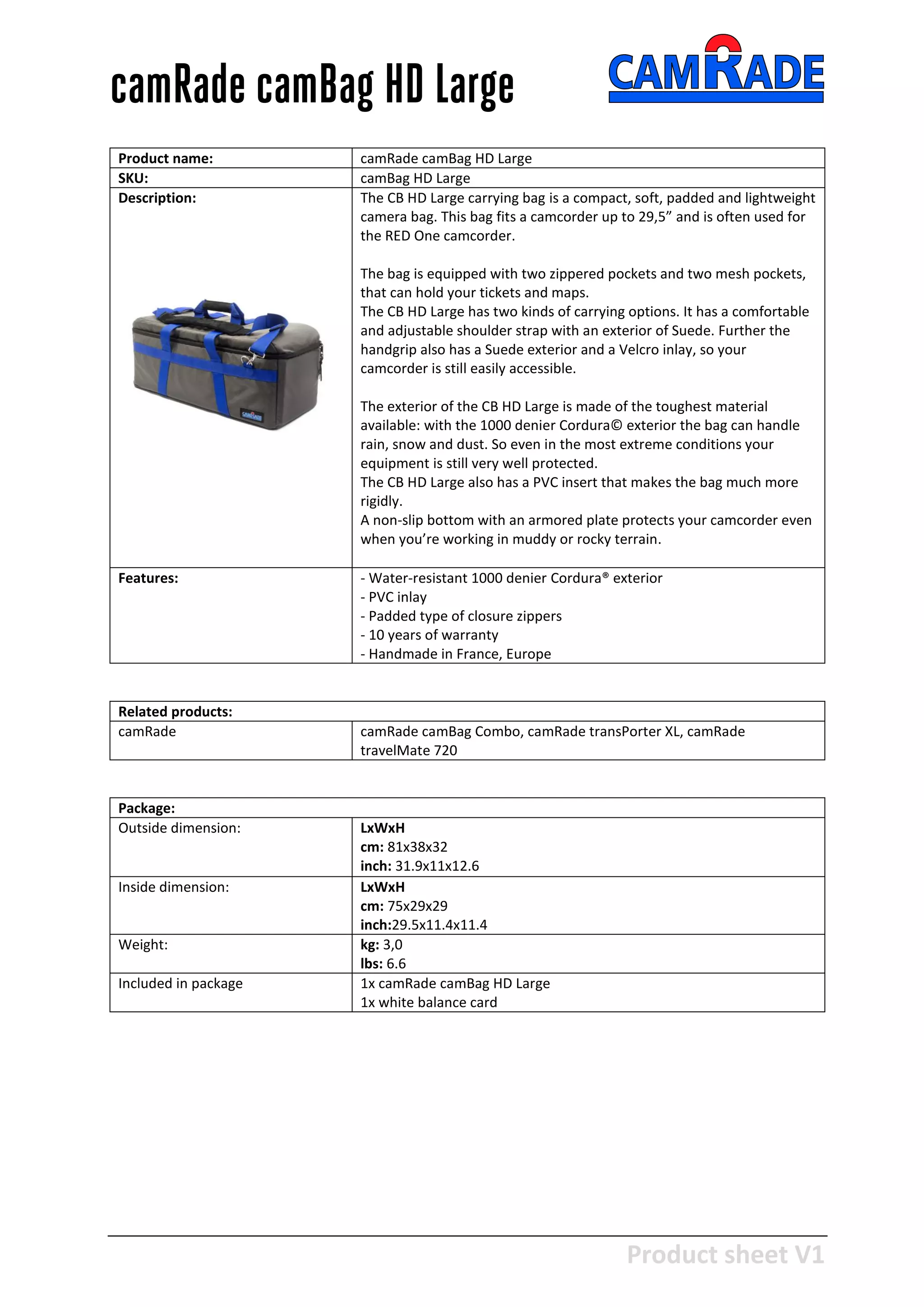 Camrade Cambag HD Large Brochure | PDF | Cameras and Camcorders | Consumer Electronics