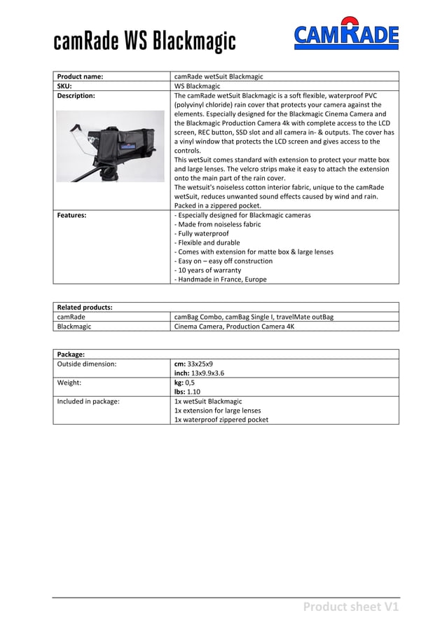 Camrade WS Blackmagic Design V1 brochure | PDF | Cameras and Camcorders | Consumer Electronics