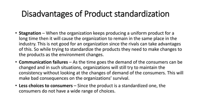 Product standardization vs adaptation Product standardization vs adaptation