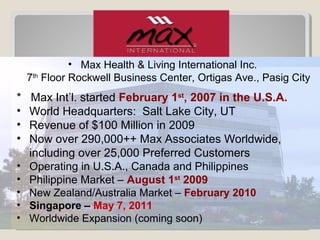 Max International Product Presentation | PPT