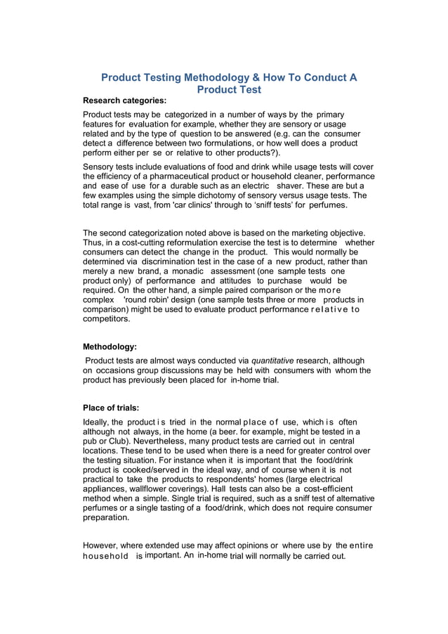 Product testing methodology & how to conduct a product test | PDF ...