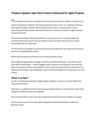 Product Update: Epic View Feature Released for Agile Projects | PDF