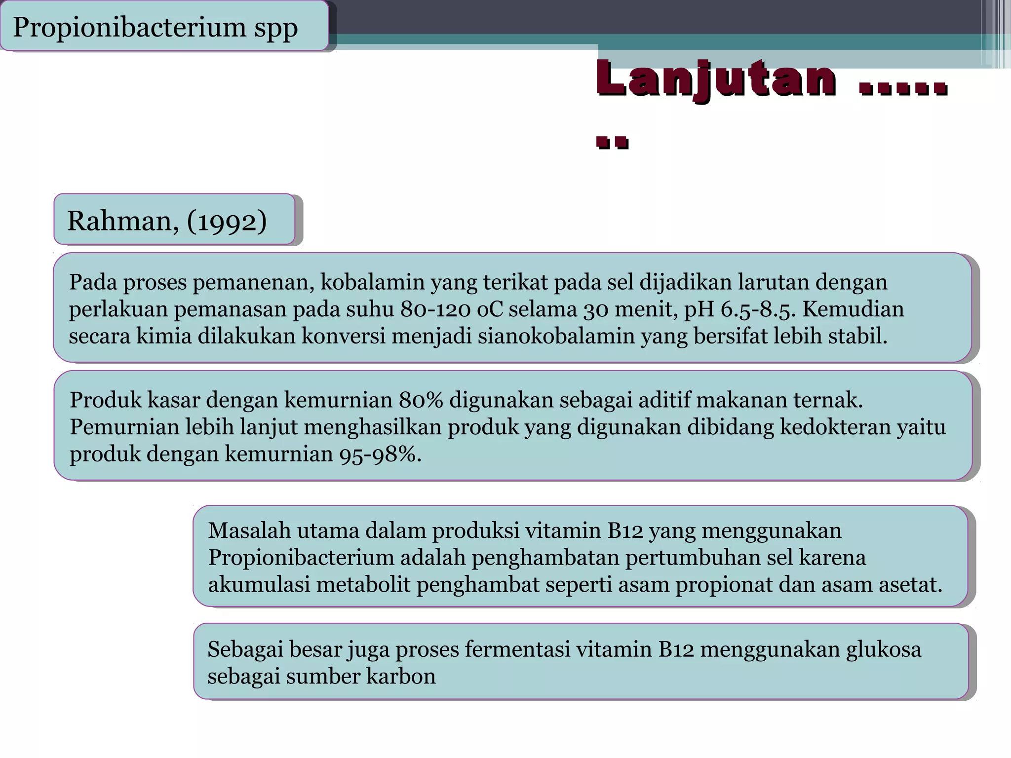 Produksi Vitamin B12 oleh Pseudomonas dan Propionibacterium spp | PPT