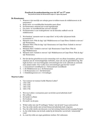 Proefwerk levensbeschouwing in historisch perspectief | DOC | Christianity | Religion & Spirituality