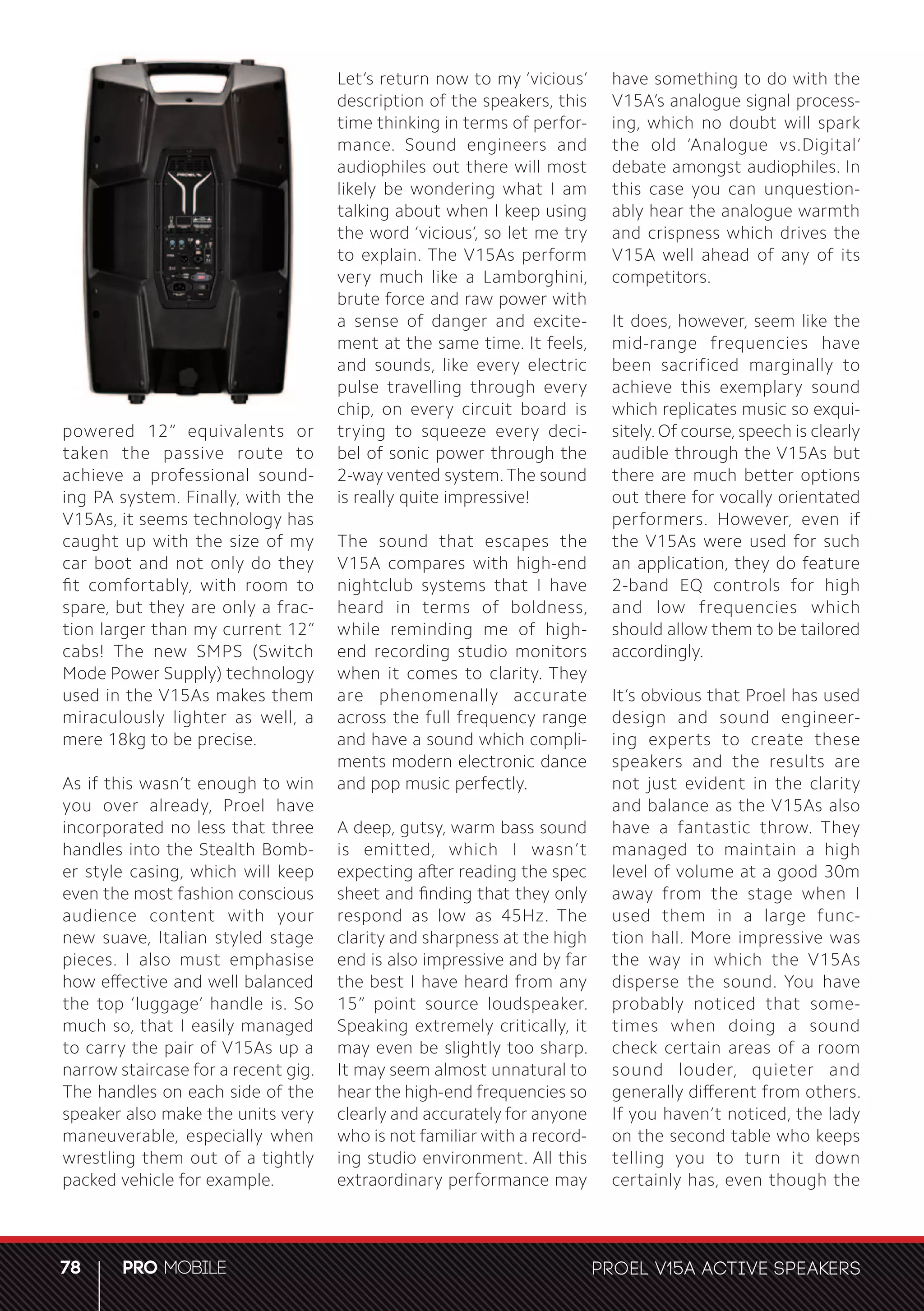 Proel V15A Review by Pro Mobile magazine | PDF