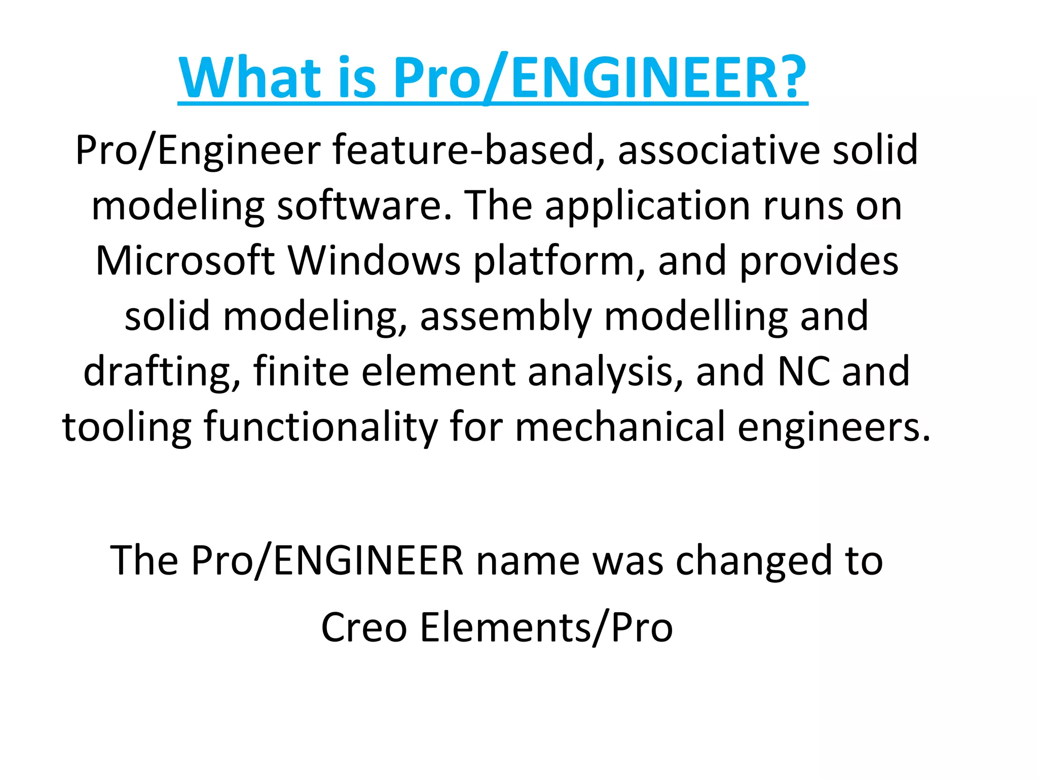 PRO ENGINEER BASIC | PPS | Desktop Publishing | Computer Software and Applications