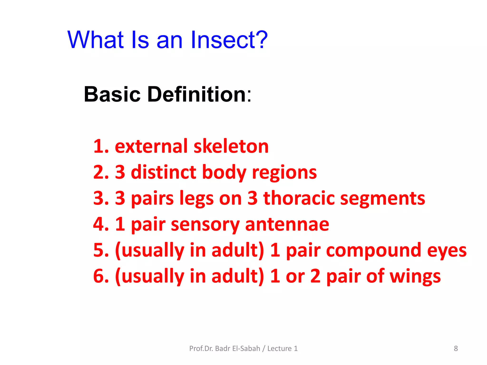 Prof. Dr. Badr El-Sabah Entomology Lecture 1 | PDF
