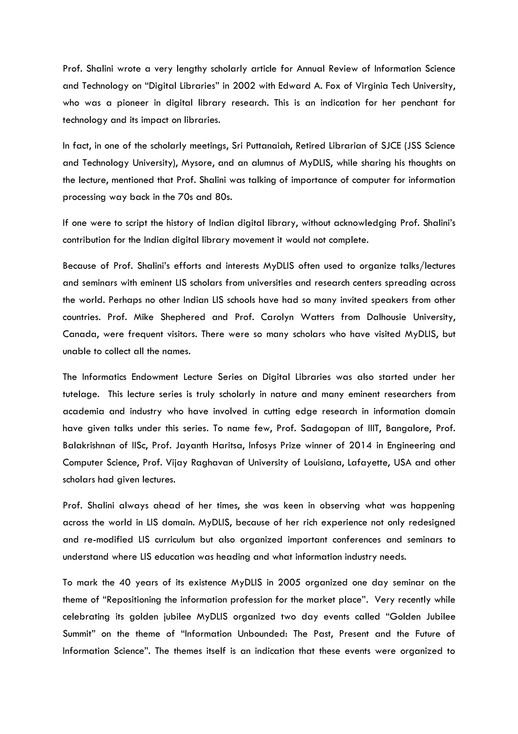 Adieu: Prof. Shalini Urs | PDF