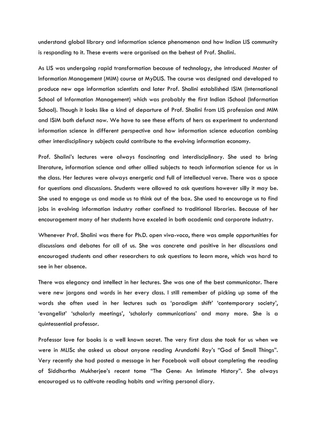 Adieu: Prof. Shalini Urs | PDF