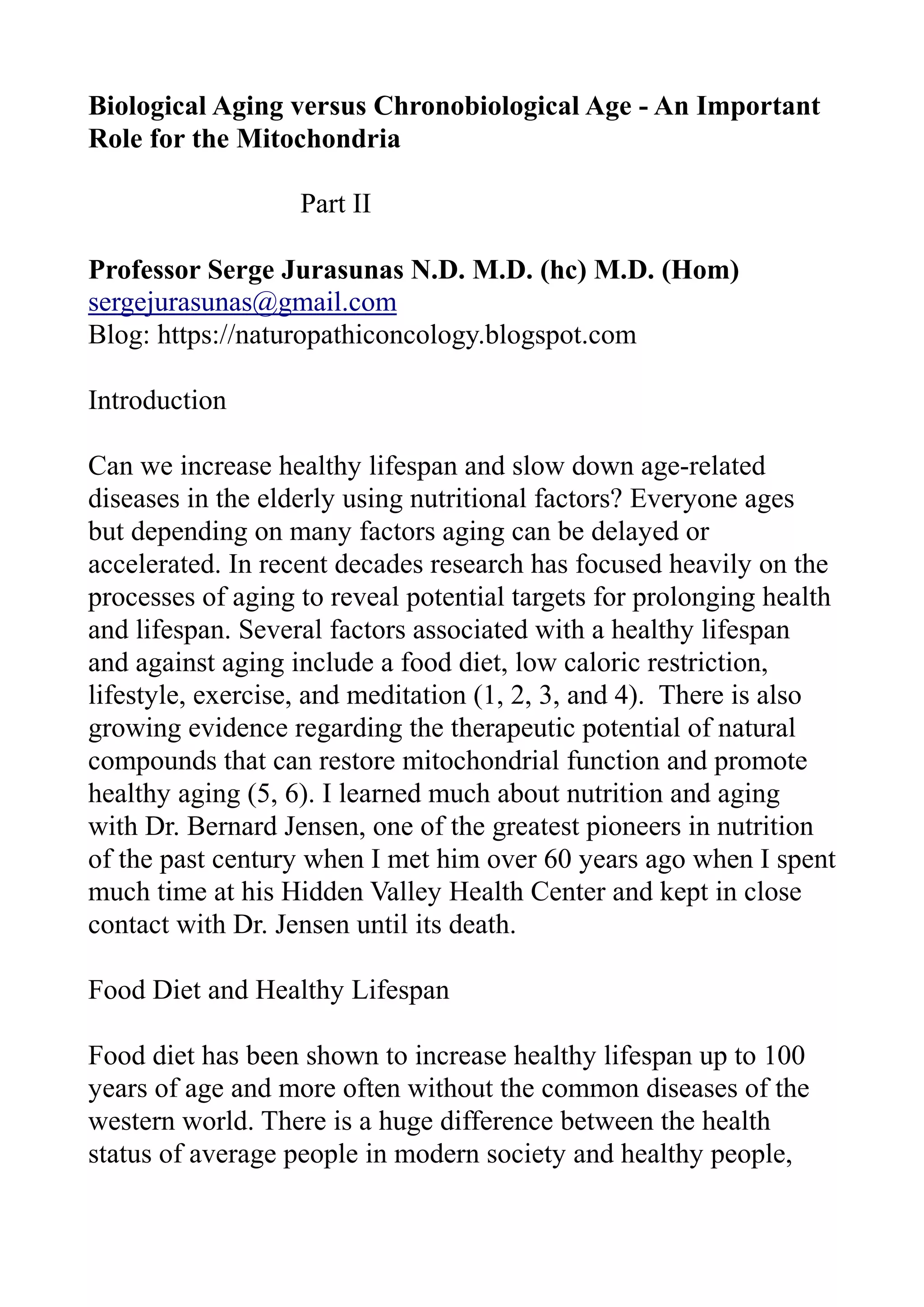 Prof. Serge Jurasunas Biological Aging vs. Chronobiological Aging Part ...