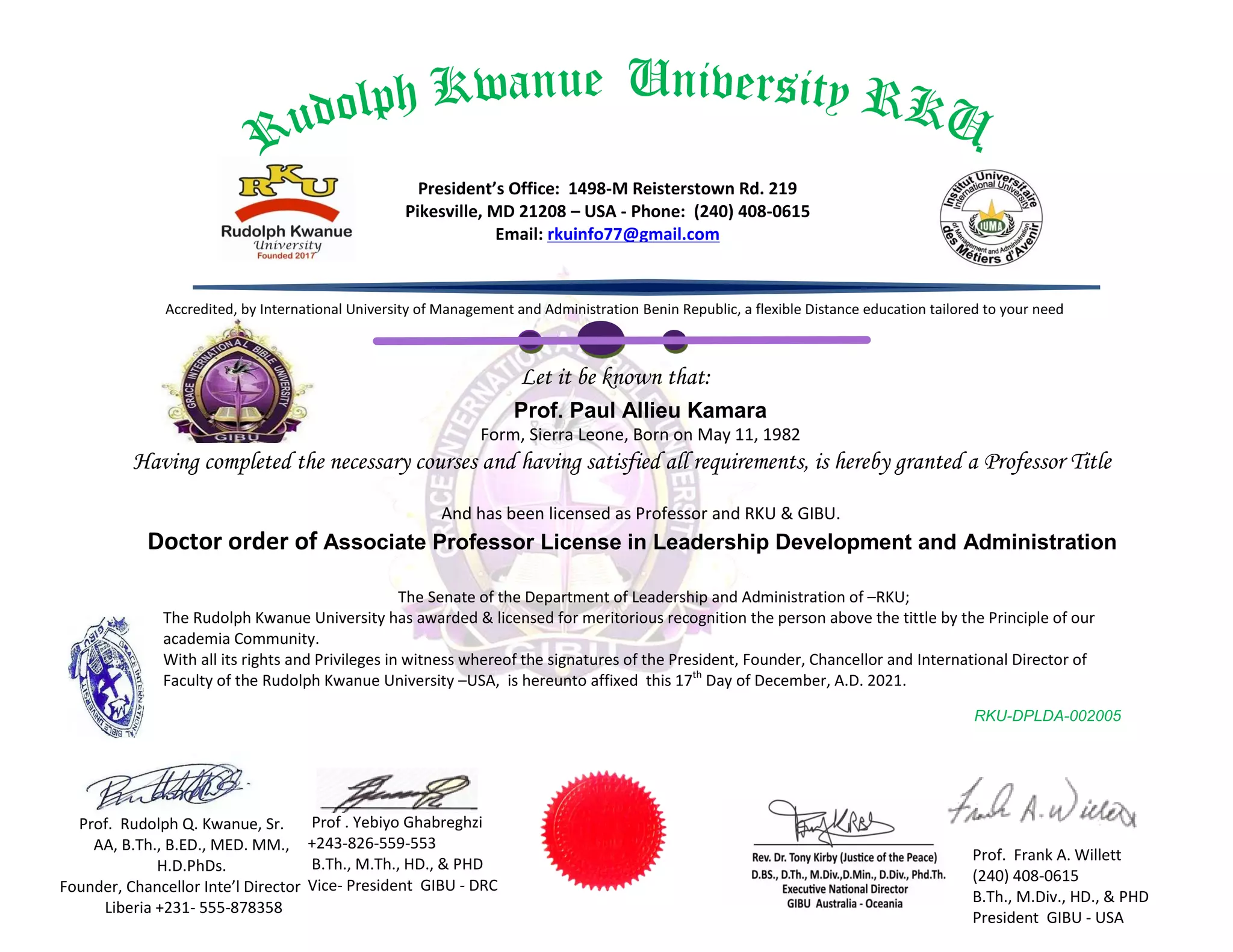 Prof. Paul Allieu Kamara Professorship Licence.pdf