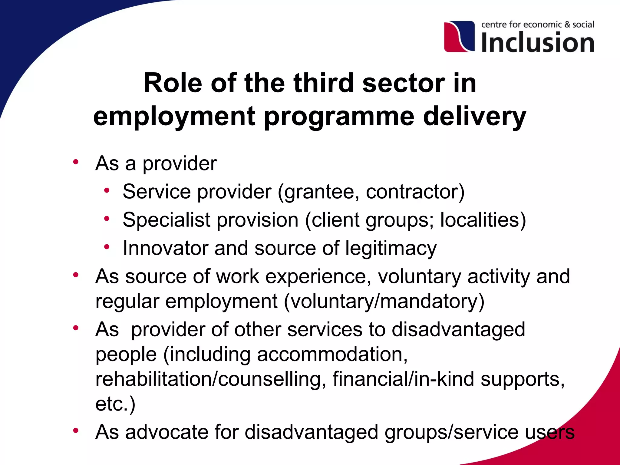Prof. dan finn third sector service delivery - tsrc esrc seminar | PPT