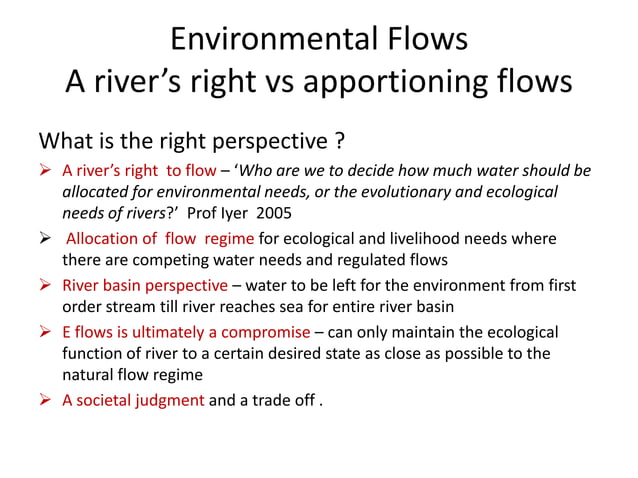Environmental Flows in the Indian Context - Challenges and Potential | PPTX